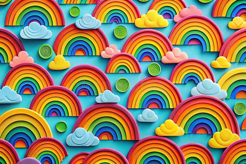 Colorful Rainbow and Cloud Pattern Background Stock Illustration ...