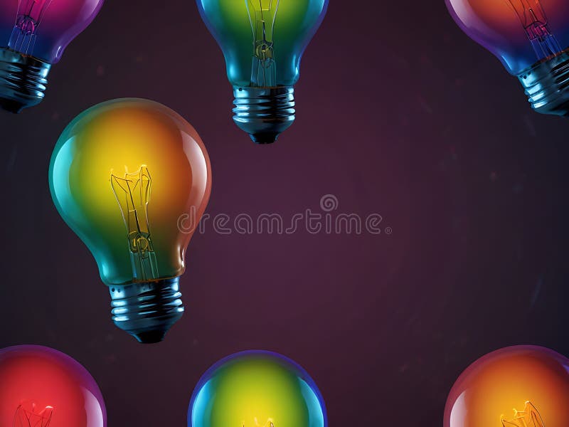 Colorful Rainbow Colored Light Bulb Flying Mid Air Inside Empty Dimmed ...