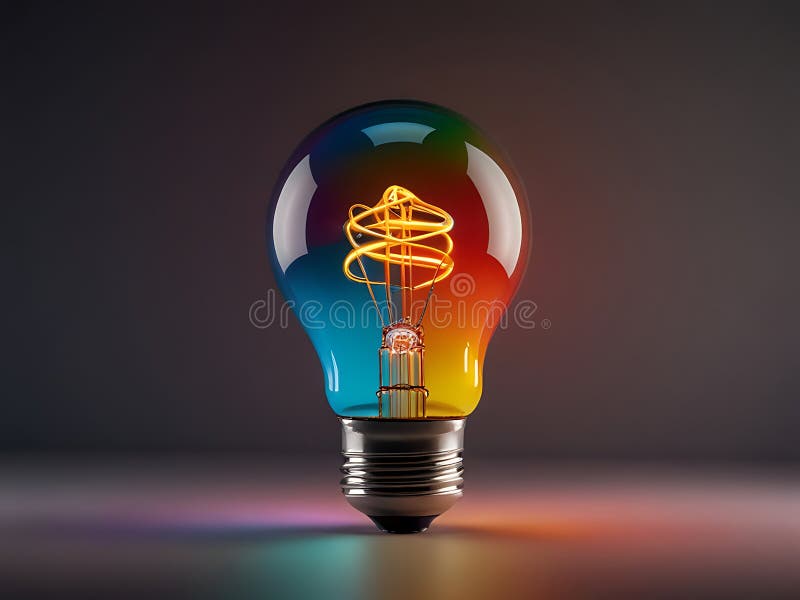 Colorful Rainbow Colored Light Bulb Lamp Inside Empty Dimmed Room ...