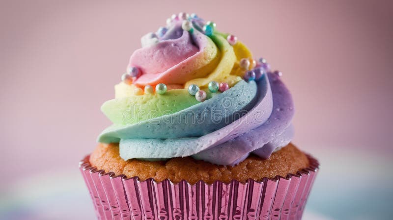 Colorful Rainbow Cupcake with Sprinkles, Close-up Shot for Visual ...