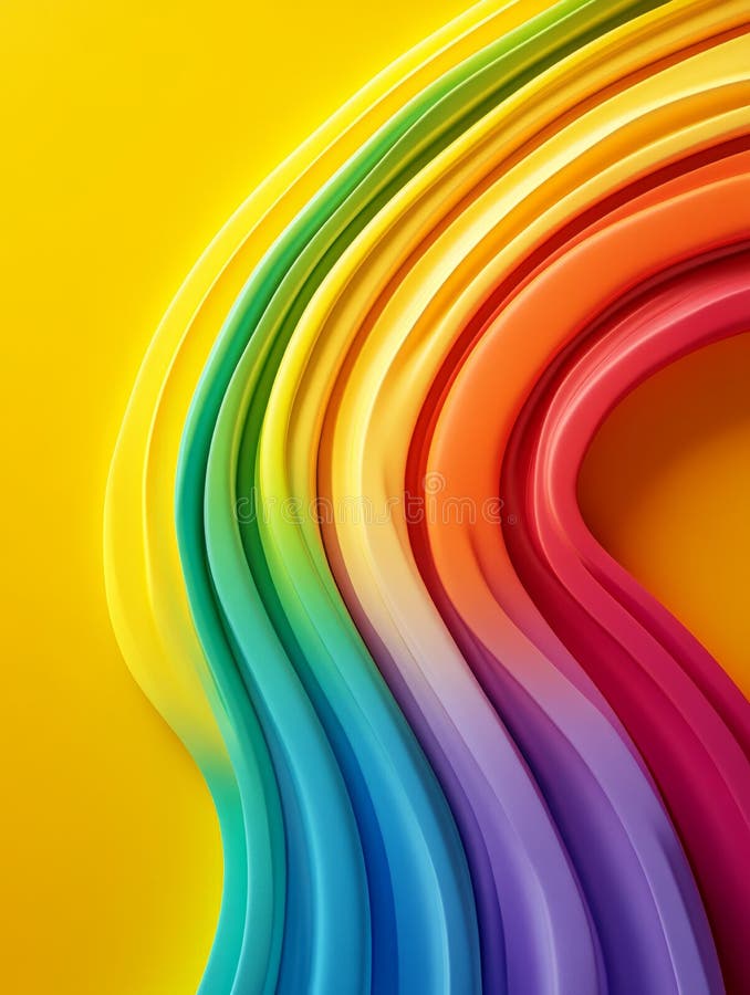 Colorful Rainbow Curves on a Yellow Background. Stock Image - Image of ...