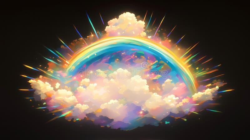 A Colorful Rainbow is Exploding Out of a Cloud. Anime Cloud Background ...