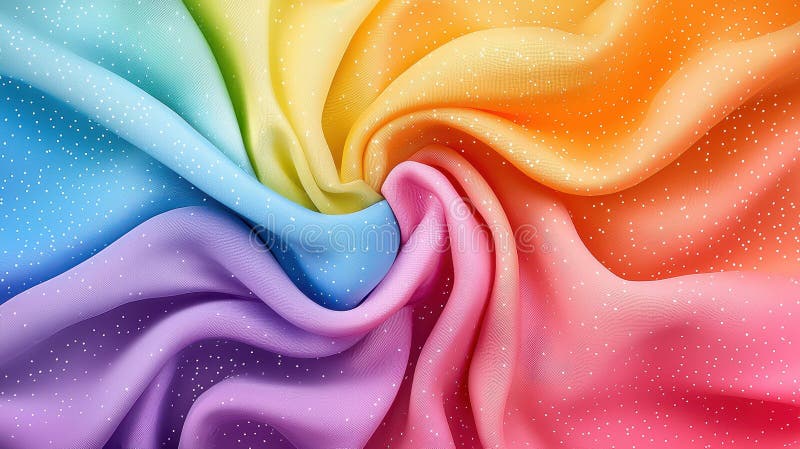Colorful Rainbow Fabric with Sparkling Texture and Flowing Design in ...