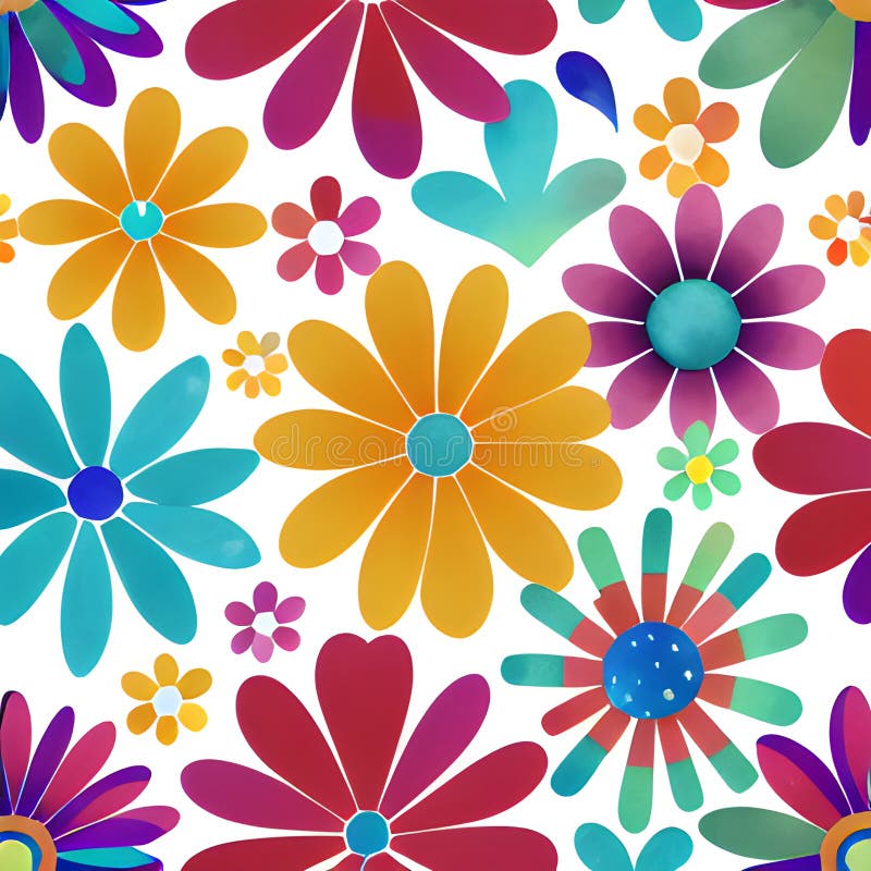 Colorful Flowers Pattern on White Background Theme Stock Illustration ...