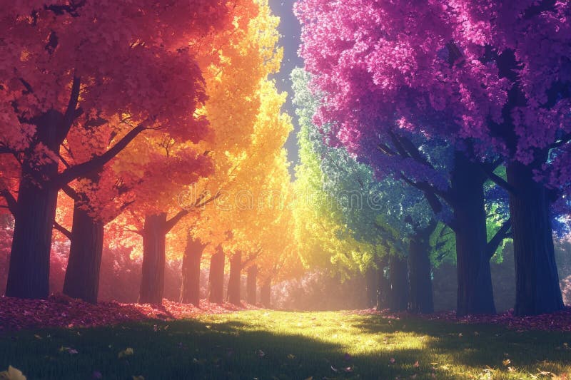 Colorful Rainbow Forest Pathway Stock Illustration - Illustration of ...