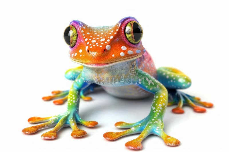 Colorful Rainbow Frog Sitting on White Background Stock Photo - Image ...