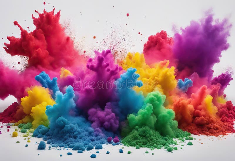 Colorful Rainbow Holi Paint Color Powder Explosion Isolated White ...
