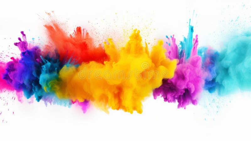 Colorful Rainbow Holi Paint Explosion on White Background AI Generated ...