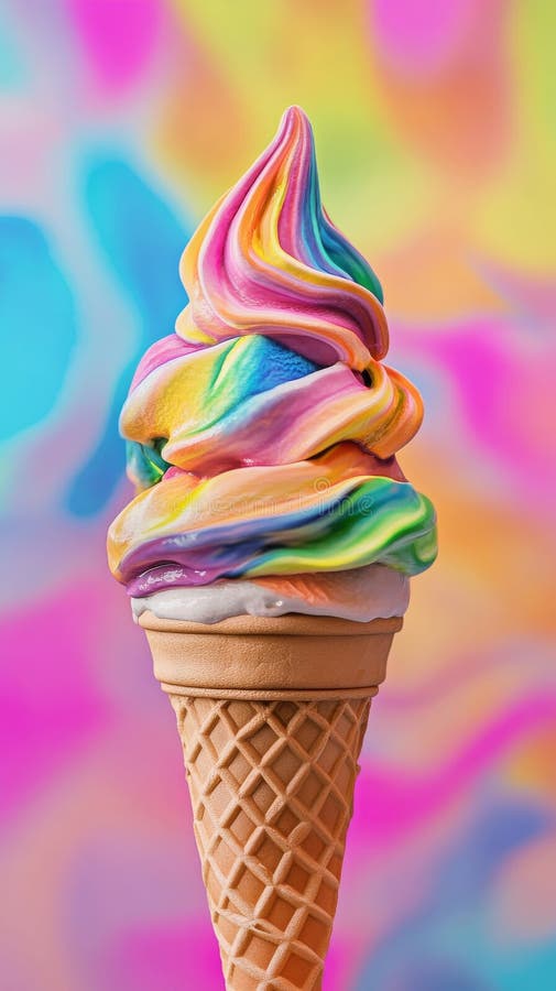 Colorful Rainbow Ice Cream Cone on Vibrant Background Stock Photo ...