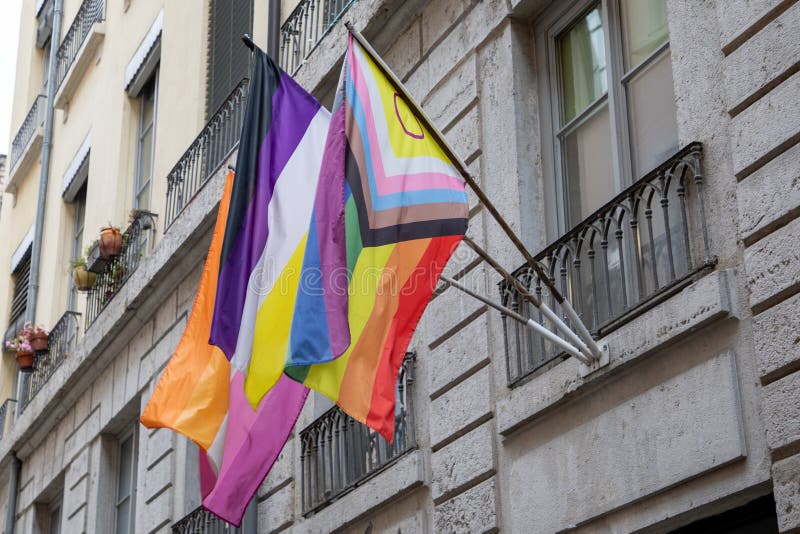 Colorful Rainbow Lgbt Pride Flag Outdoors on Wall Facade Stock Image ...