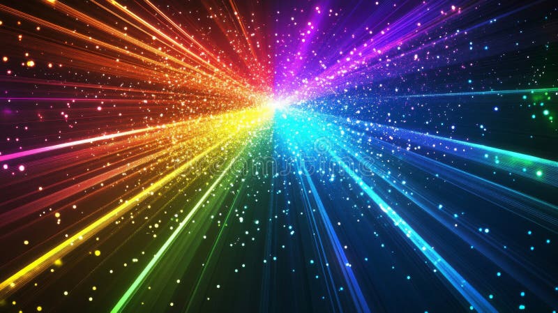Colorful Rainbow Light Rays Burst with Sparkles Stock Illustration ...
