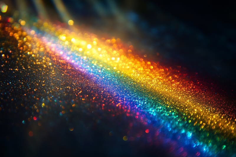 Colorful Rainbow Light Refraction on Glittering Surface in Dark ...