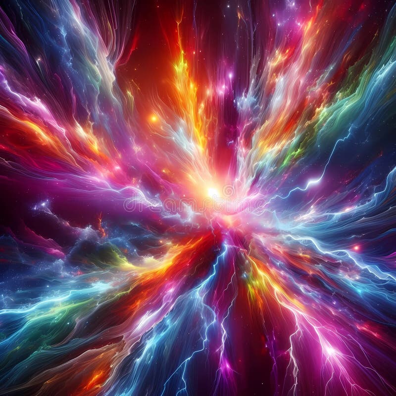 Colorful Rainbow Lightning Explosion in Space. Stock Illustration ...