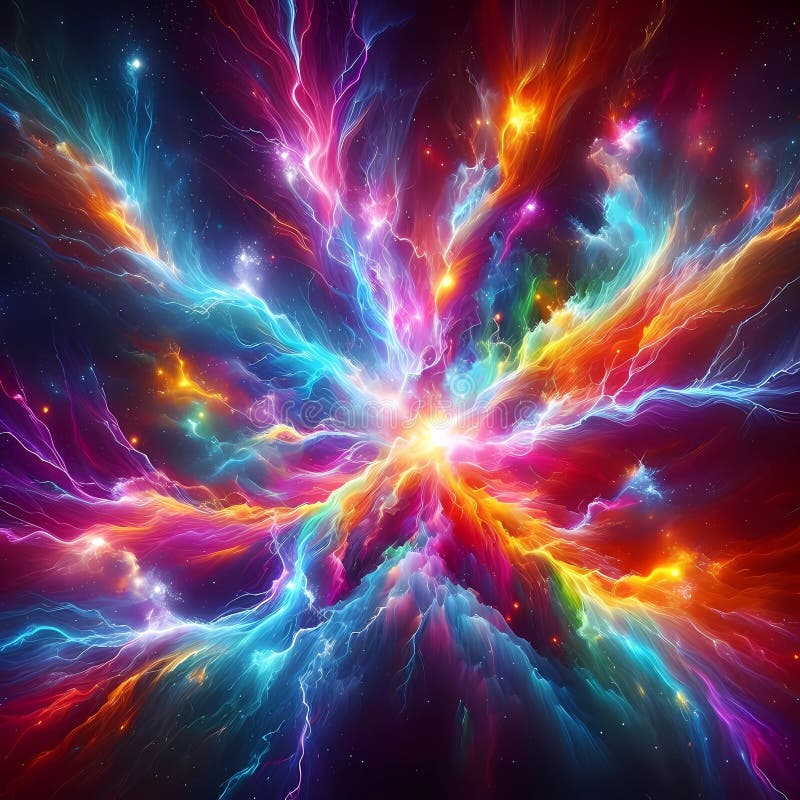 Colorful Rainbow Lightning Explosion in Space. Stock Illustration ...