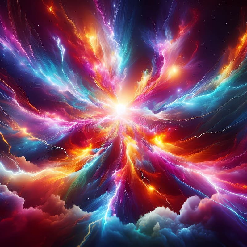 Colorful Rainbow Lightning Explosion in Space. Stock Illustration ...