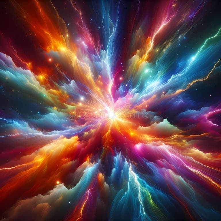 Colorful Rainbow Lightning Explosion in Space. Stock Illustration ...