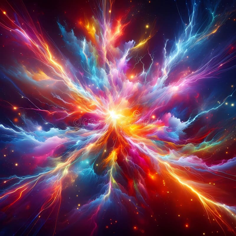 Colorful Rainbow Lightning Explosion in Space. Stock Illustration ...