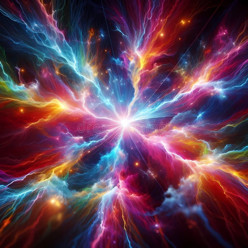Colorful Rainbow Lightning Explosion in Space. Stock Illustration ...
