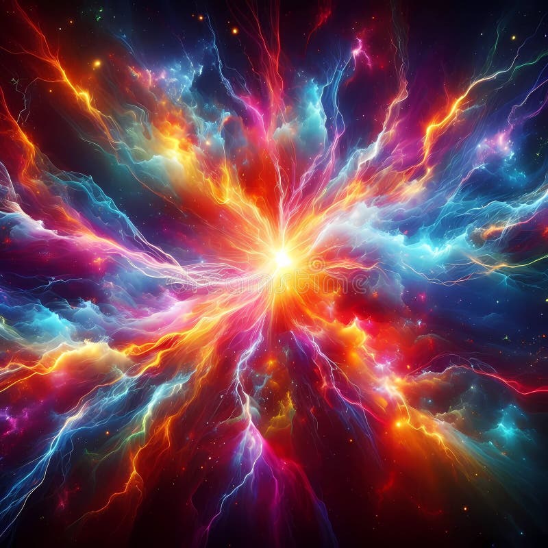 Colorful Rainbow Lightning Explosion in Space. Stock Illustration ...