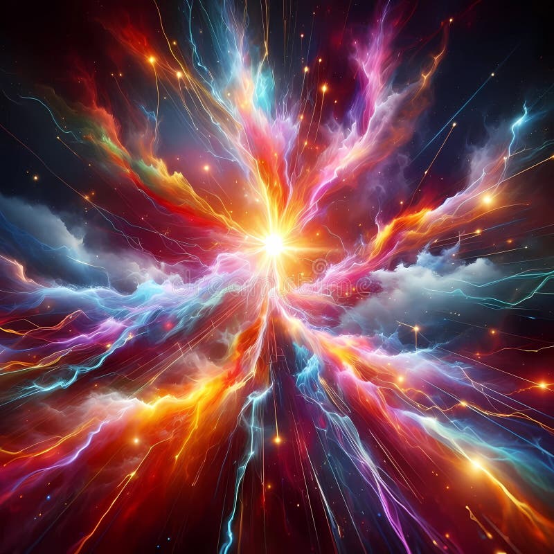 Colorful Rainbow Lightning Explosion in Space. Stock Illustration ...