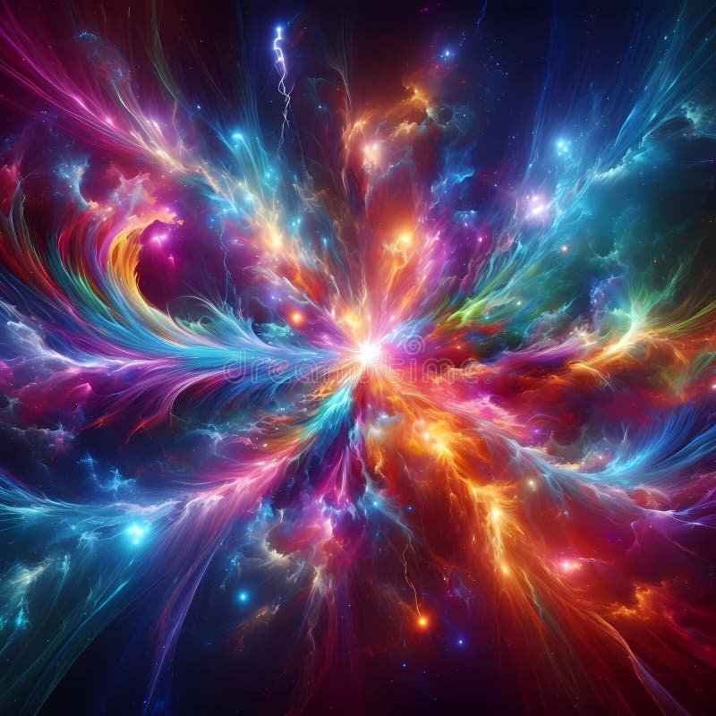 Colorful Rainbow Lightning Explosion in Space. Stock Illustration ...