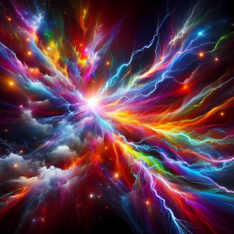 Colorful Rainbow Lightning Explosion in Space. Stock Illustration ...