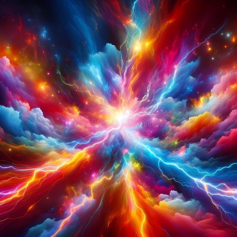 Colorful Rainbow Lightning Explosion in Space. Stock Illustration ...