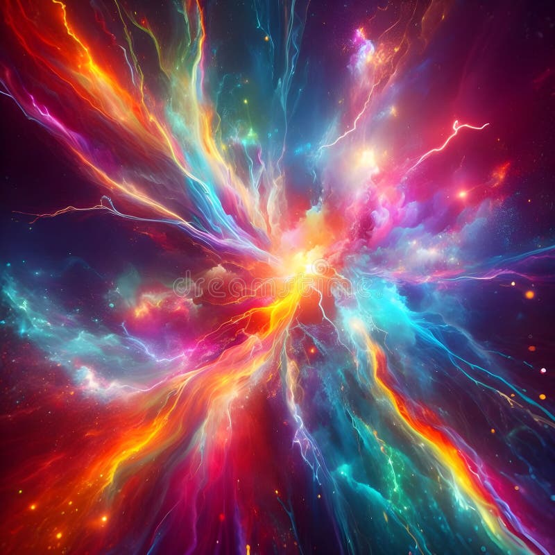 Colorful Rainbow Lightning Explosion in Space. Stock Illustration ...