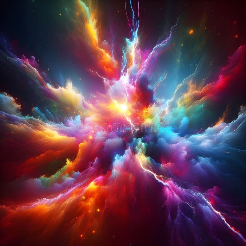 Colorful Rainbow Lightning Explosion in Space. Stock Illustration ...
