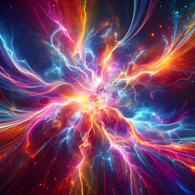 Colorful Rainbow Lightning Explosion in Space. Stock Illustration ...