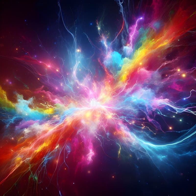 Colorful Rainbow Lightning Explosion in Space. Stock Illustration ...