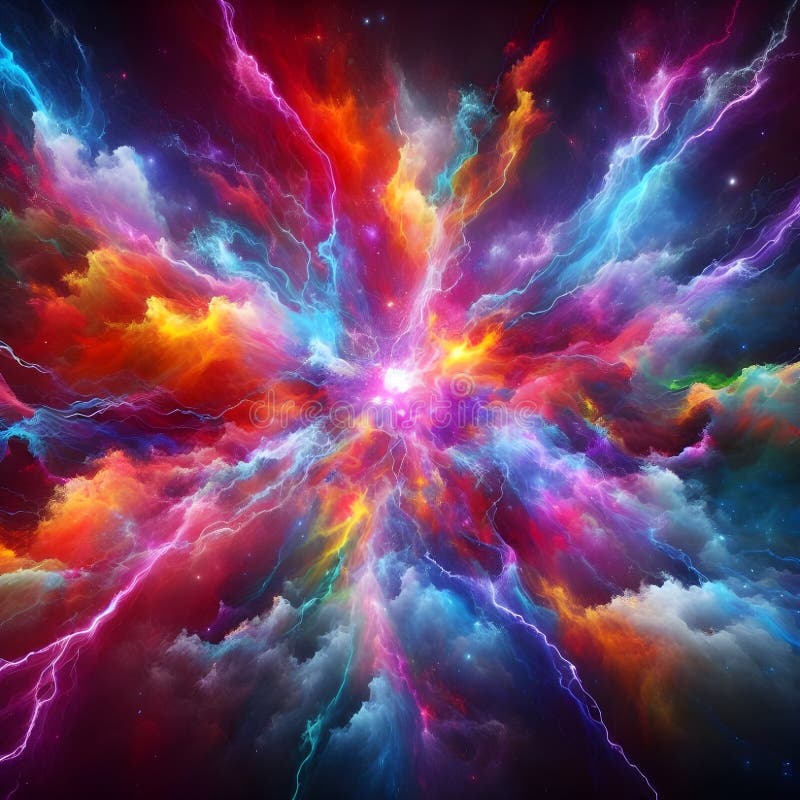 Colorful Rainbow Lightning Explosion in Space. Stock Illustration ...