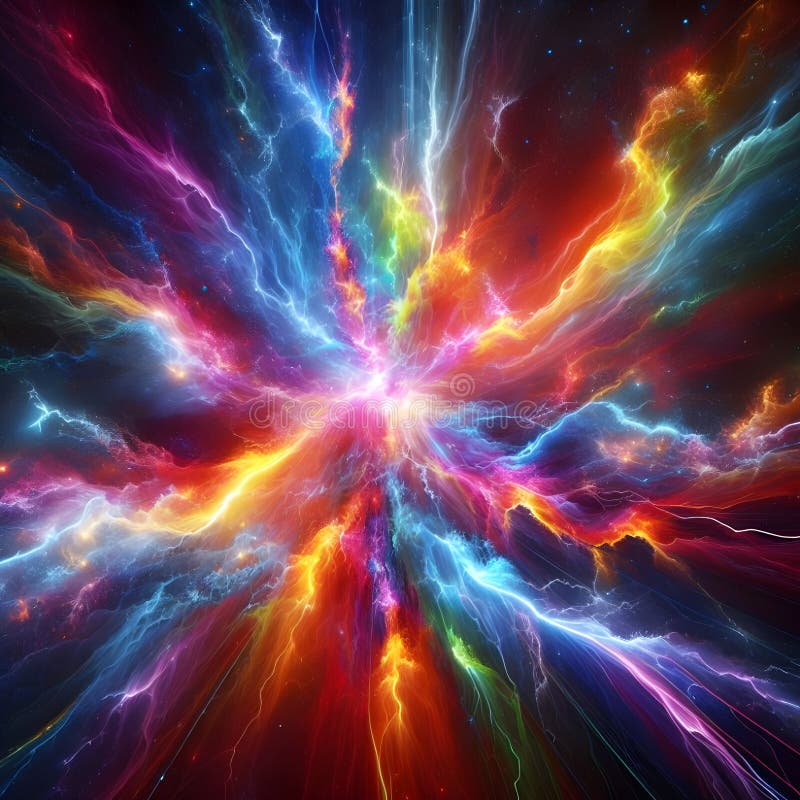 Colorful Rainbow Lightning Explosion in Space. Stock Illustration ...