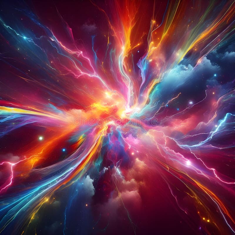 Colorful Rainbow Lightning Explosion in Space. Stock Illustration ...