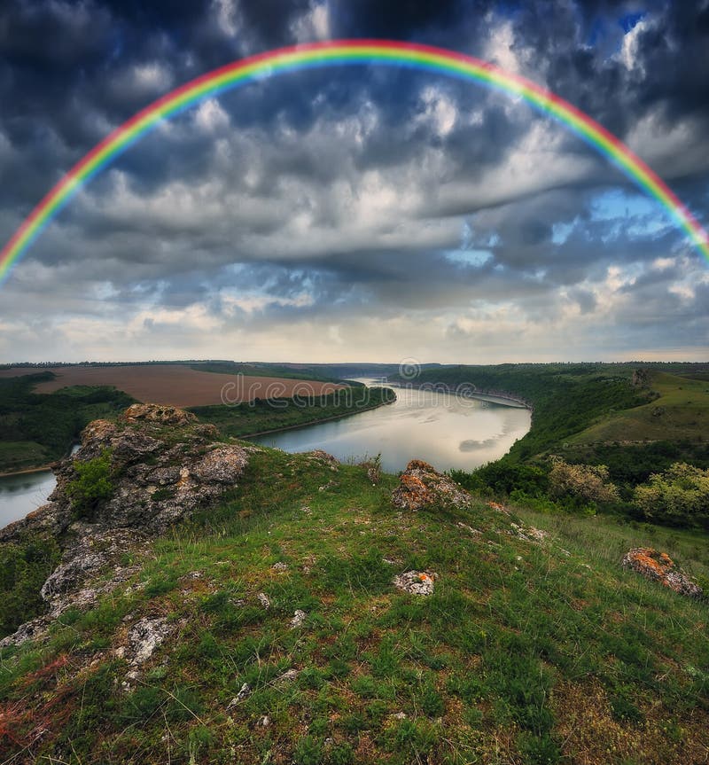 Colorful Rainbow Over River Canyon Stock Image - Image of ecology, crag ...