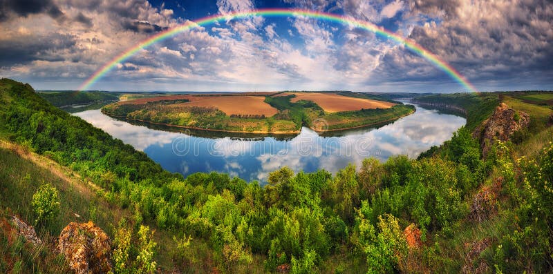 Colorful Rainbow Over River Canyon Stock Image - Image of fantasy ...