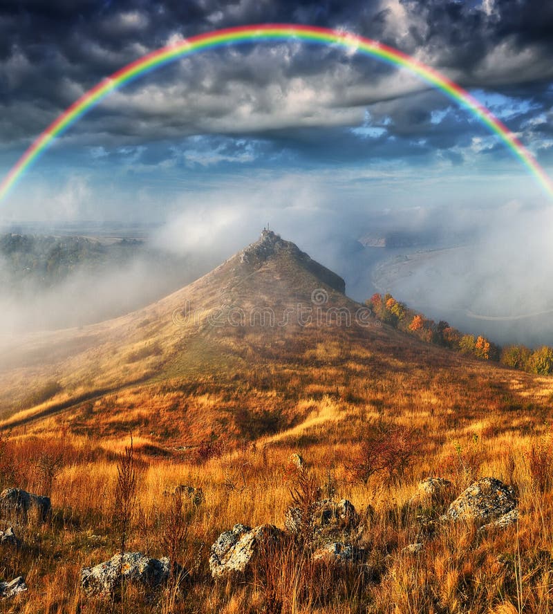 Colorful Rainbow Over River Canyon Stock Image - Image of morning ...