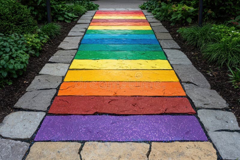 Colorful Rainbow Path through Garden Stock Illustration - Illustration ...