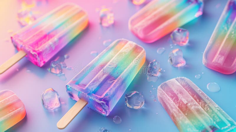 Colorful Rainbow Popsicles Floating on a Colored Gradient Background ...