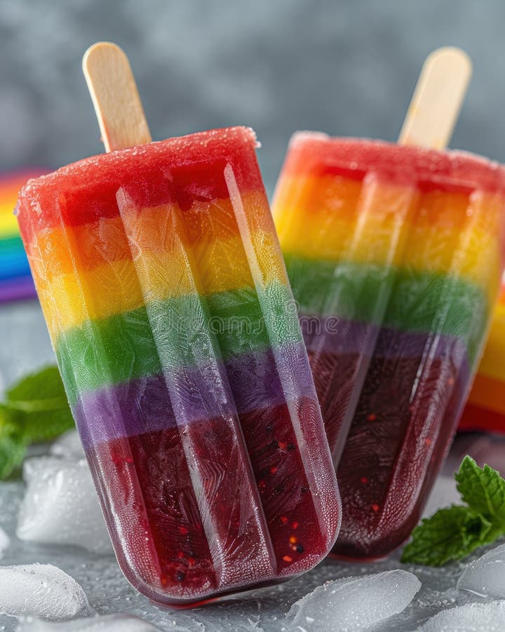Colorful Rainbow Popsicles on Ice Stock Illustration - Illustration of ...