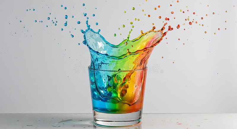 Colorful Rainbow Splash of Liquid Exploding Out of Glass on White Stock ...