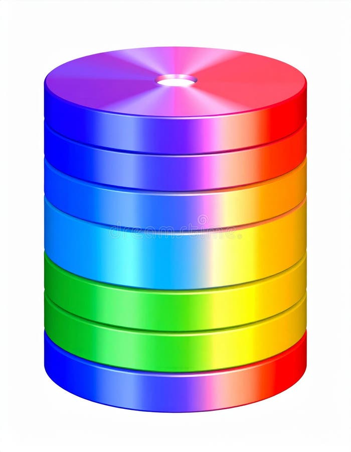 Colorful Rainbow Stack of Shiny Discs on White Background Stock ...