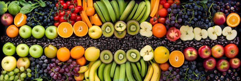 Colorful Rainbow of Symmetrical Fruits and Vegetables Stock ...