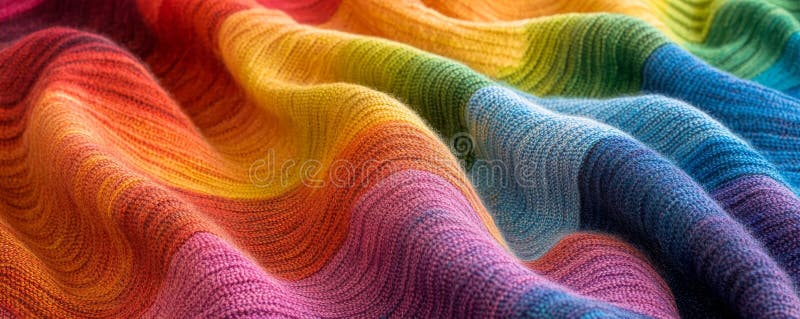 Colorful Rainbow Textile with Wavy Pattern, Close-up. Vibrant Fabric ...