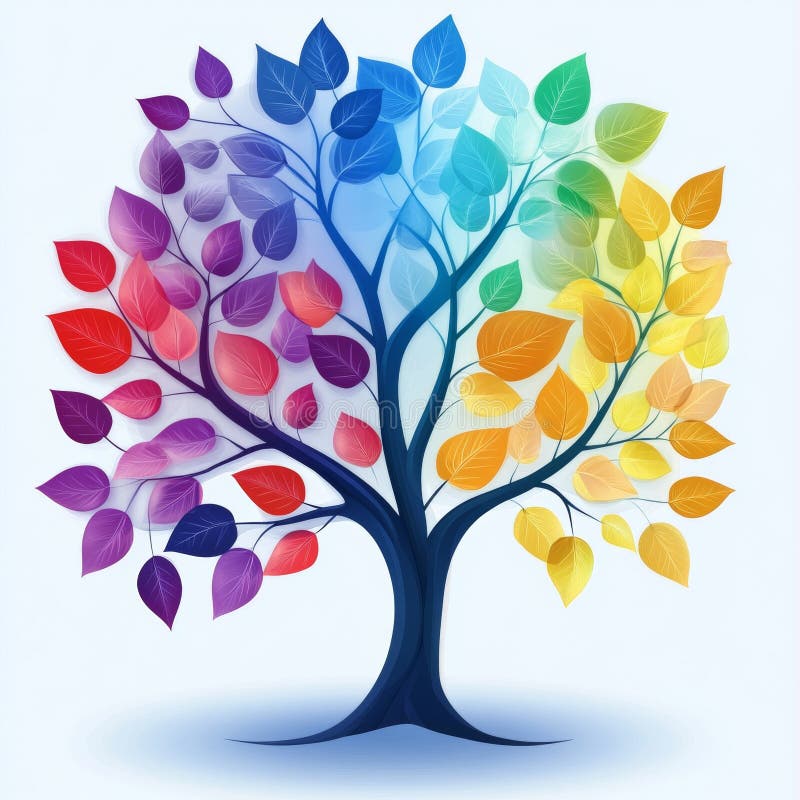 Colorful Rainbow Tree of Seasons Stock Illustration - Illustration of ...