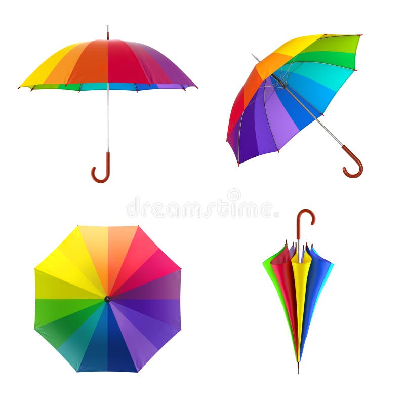 Colorful Rainbow Umbrella On White Background 3d Illustration Stock