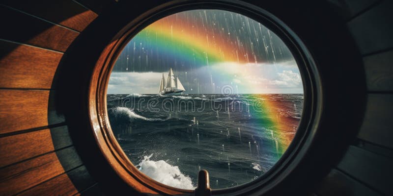 Colorful Rainbow Visible through a Ship S Window, Perfect for Travel ...