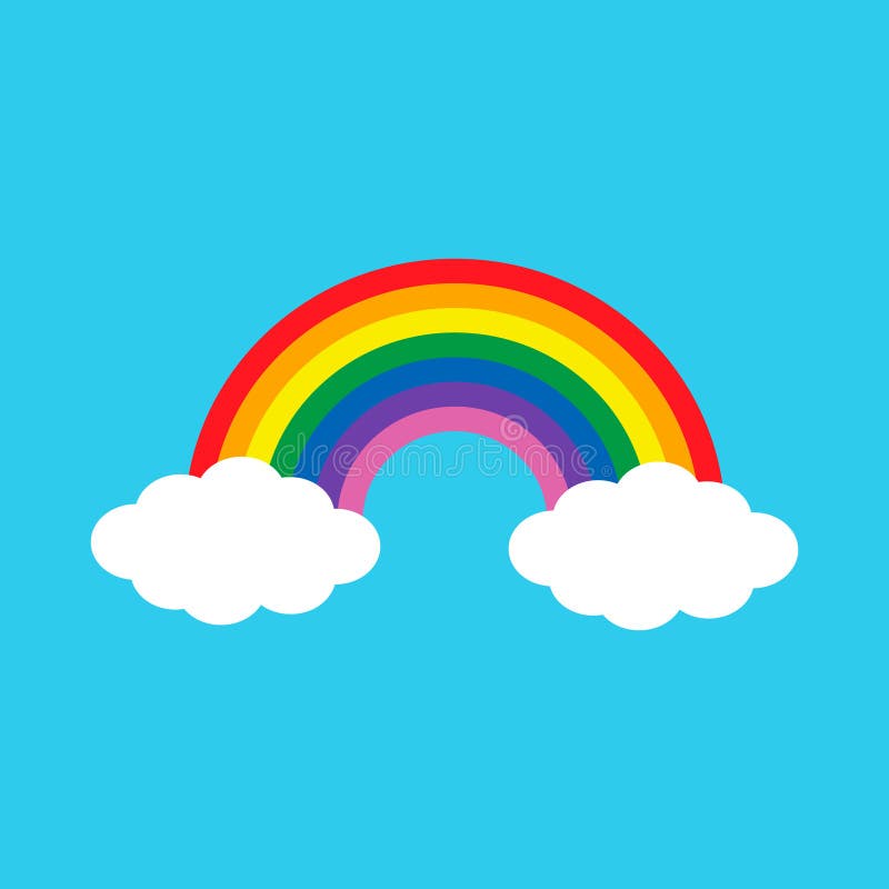 Colorful Rainbow with White Clouds and Blue Sky Vector Illustration ...