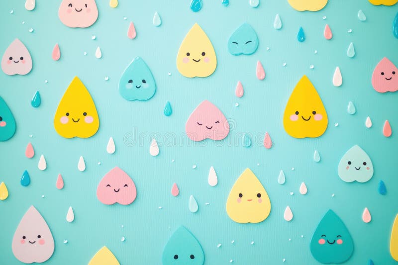 Colorful Raindrop Characters with Happy Faces on a Playful Blue ...