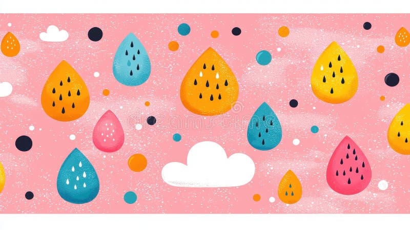 Colorful Raindrop Patterns on Pink Background with Various Shapes and ...